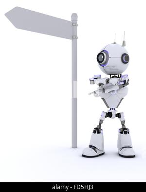 3D Render of a Robot with road sign Stock Photo - Alamy