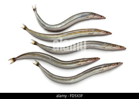 Fresh Lesser sand eels on white background Stock Photo - Alamy