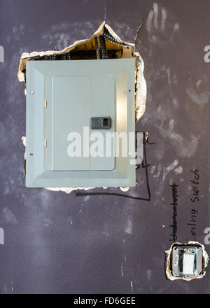 Electrical Circuit Breaker panel in new home construction Stock Photo ...