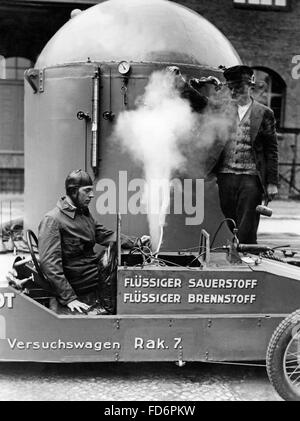Max Valier and Dr. Heylandt with the rocket car in Britz, 1930 Stock ...