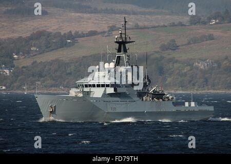 HMS Tyne (P281), heads out for patrol during the arrival stages of ...