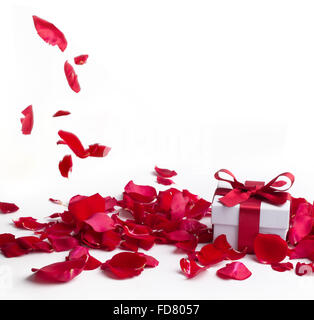 red rose flower with gift box for Valentine's Day Stock Photo - Alamy