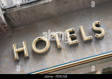 Hotel Sign on Diagonal Tilt Angle Stock Photo - Alamy