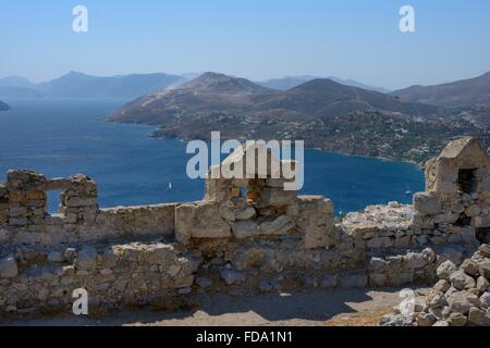 Panteli castle, Platanos, Leros, Dodecanese Islands, Greece Stock Photo ...