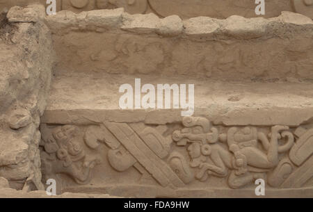 Stucco representation of the Popol Vuh showing the divine twins Hunahpu ...