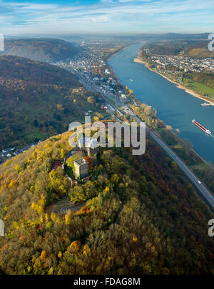 Burg Rheineck in the Rhine Valley, Rhine, autumn leaves, ship, cargo ...