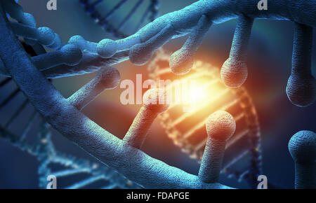 Concept of biochemistry with dna molecule on blue background Stock ...