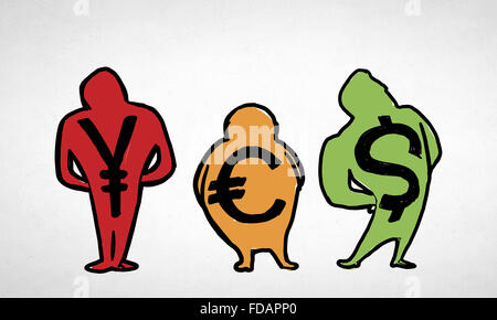 Funny cartoon people with currency signs on white background Stock ...