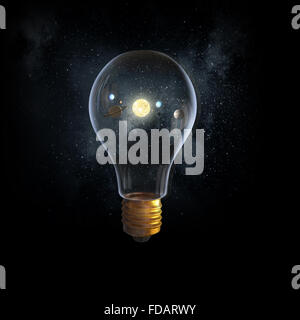 Planets of sun system inside of glass light bulb. Elements of this ...