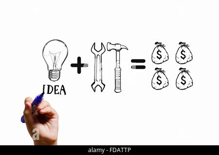Close up of businessman drawing money making formula Stock Photo - Alamy