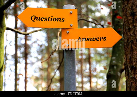 Q and A Questions and Answers sign on business card shown by a ...