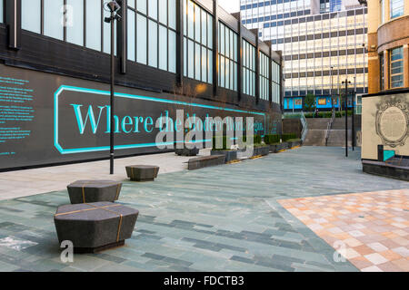 Dantzic Street, Manchester, England, UK, Europe. Rooftops with clock ...