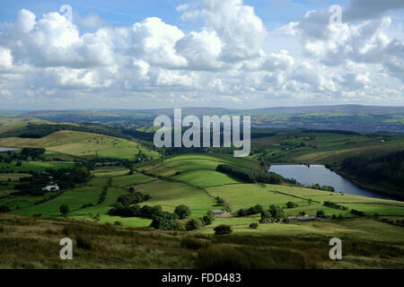 A View From Pendle Hill, Clouds cast shadows over Lancashire Hills.In ...