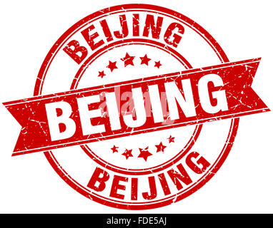 Beijing red round grunge vintage ribbon stamp Stock Photo - Alamy