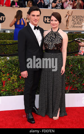 Finn Wittrock and Sarah Roberts arrives at the 67th Primetime Emmy ...