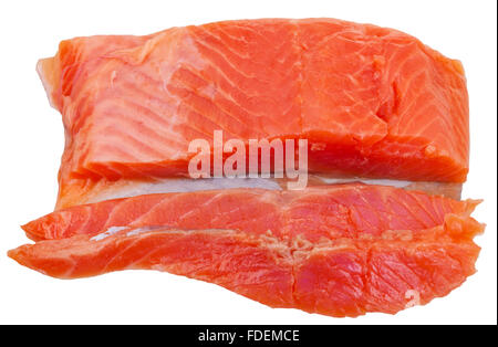 slice and piece of slightly salted trout red fish fillet piece isolated ...