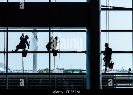 Window Cleaners, Hamad International Airport, Doha, Qatar Stock Photo ...