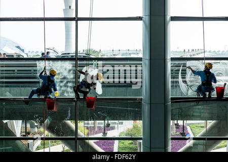 Window Cleaners, Hamad International Airport, Doha, Qatar Stock Photo ...