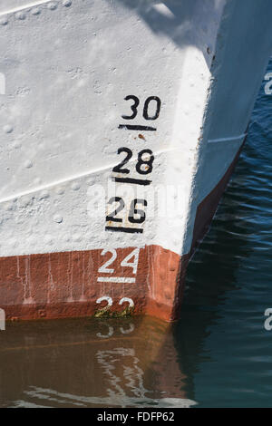 Draft or draught markings on bow of boat Stock Photo - Alamy