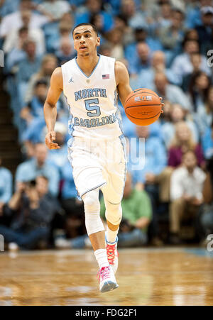 Chapel Hill, North Carolina. 30th January, 2016. UNC guard Marcus Paige ...