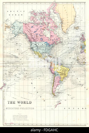 World on Mercator's Projection. West sheet. Americas. 67x55cm. STANFORD ...