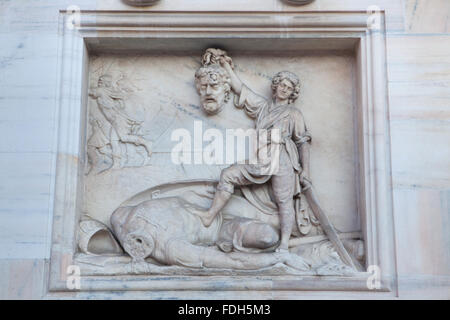 David with the Head of Goliath. Marble statue in the Church of the Gesu ...
