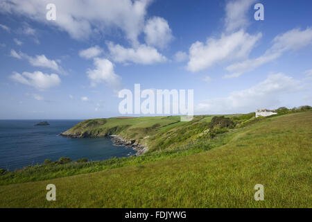 Broom Parc perched on the clifftop at Veryan, near Truro, Cornwall, a ...