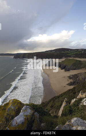 View over Pobbles and Three Cliffs Bay, Gower, Wales Stock Photo - Alamy