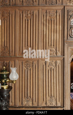 Detail of the linenfold panelling in The Oak Gallery, The Vyne ...