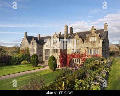 The east front at Trerice, Cornwall. This facade of the manor house is ...