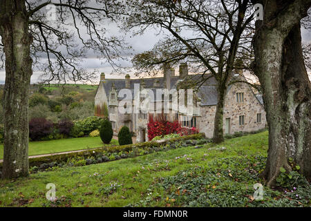 The east front at Trerice, Cornwall. This facade of the manor house is ...