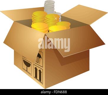 cardboard box with coins isolated icon Stock Vector Image & Art - Alamy