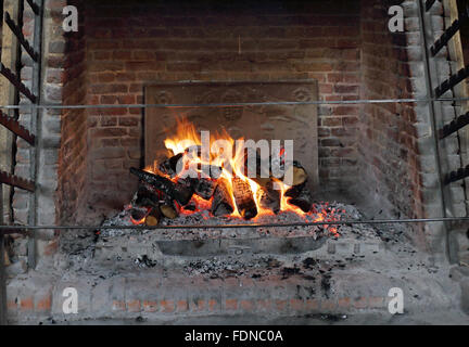 A Log Fire Burning in a Grate Stock Photo: 23286232 - Alamy