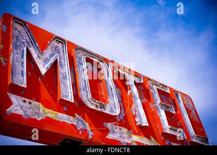 An old decrepit, flaking neon motel sign in the American Desert Stock ...