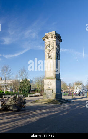 Tower clock in Jephson Gardens, Royal Leamington Spa, Warwickshire, in ...