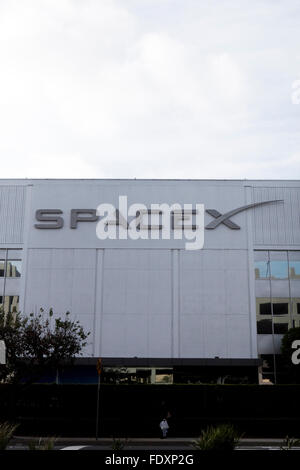 A view of SpaceX's corporate headquarters in Los Angeles, California ...