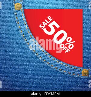 Sale off tag in blue denim pocket Stock Vector Image & Art - Alamy