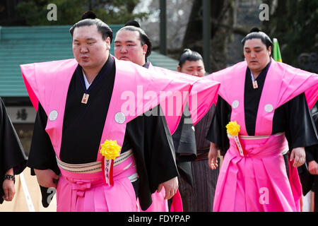 (L to R) Sumo wrestlers Yokozuna Hakuho Sho, Ozeki Kisenosato, Okinoumi ...