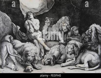 Daniel in the lion's den. From The Book of Daniel, Old Testament Stock ...