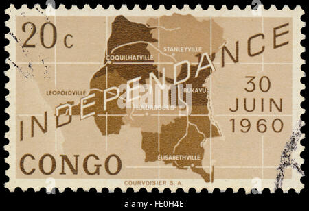 CONGO - CIRCA 1960: a stamp printed in Congo shows Map of Congo, Congo ...