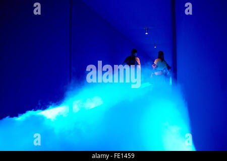 neon blue smoke corridor Stock Photo - Alamy