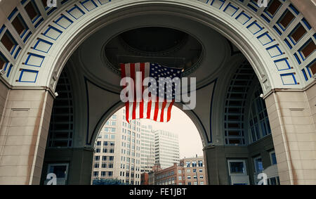 Looking through the arch at Rowes Wharf, in Boston, Massachusetts Stock ...