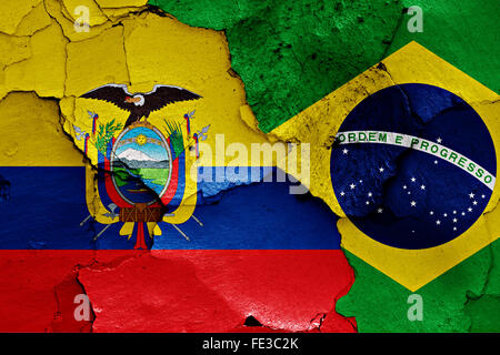 Flags of Ecuador and Brazil painted on cracked wall Stock Photo - Alamy