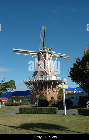 De Molen windmill of Foxton, New Zealand with it's night color lights ...