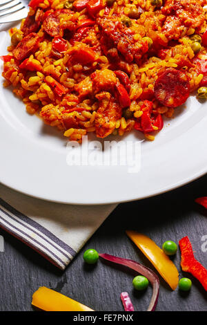 Rice paella with fish and cuttlefish, traditional Spanish recipe Stock ...