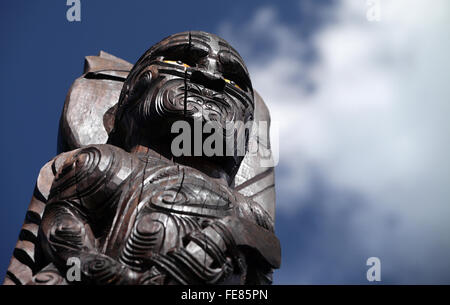 Carving of Kupe, the great Polynesian explorer, at Ship Cove, James ...