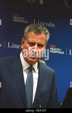 Bronx, United States. 04th Feb, 2016. Mayor Bill de Blasio presents his ...