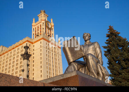 Socialist realist statue of student at Moscow State University, one of ...