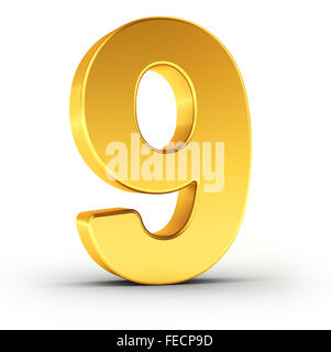 3d render of golden digit nine simbol - 9. Isolated on white background ...