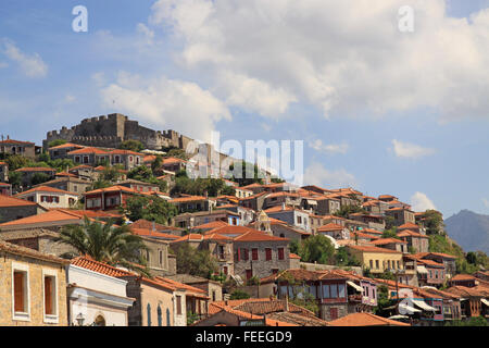 The medieval Greek castle of Mithymna on the hillside above the North ...